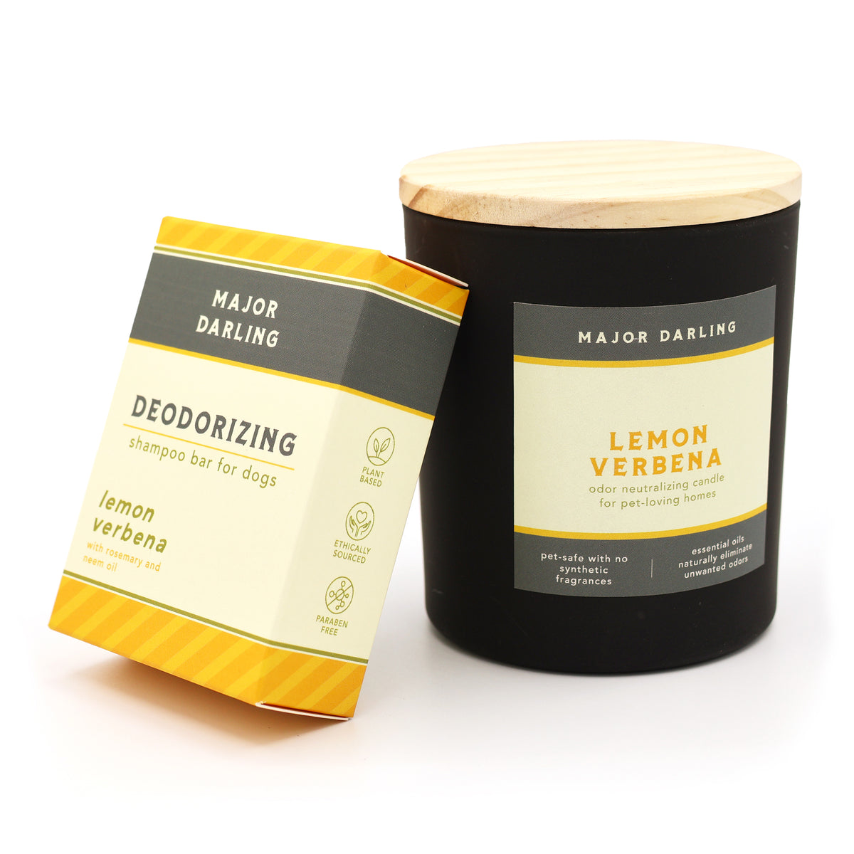 BUNDLE: lemon verbena odor neutralizing candle + shampoo bar – Major ...